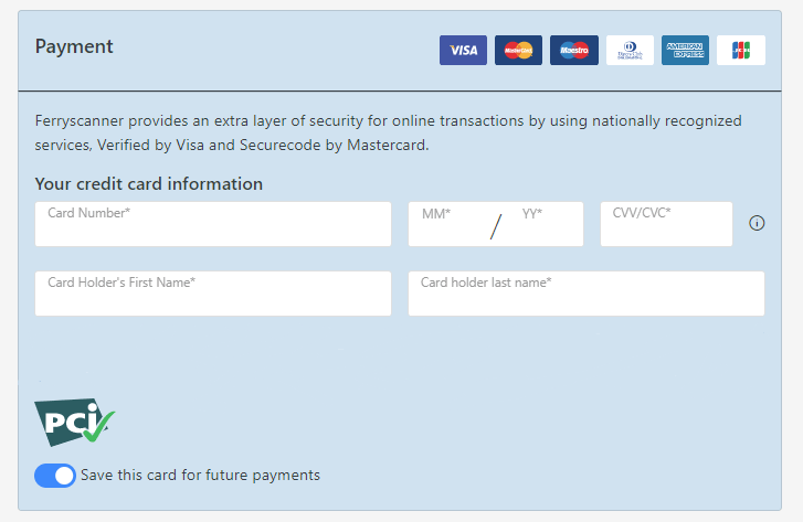 Save Cards On User Account Profile | Ferryscanner.com