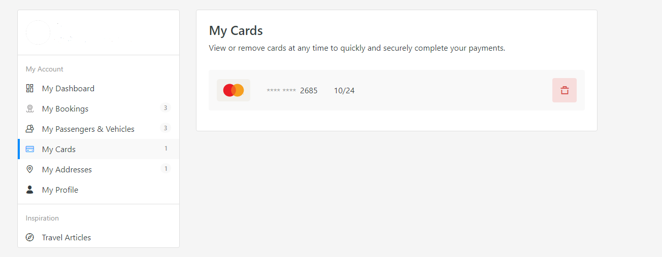 Save Cards On User Account Profile | Ferryscanner.com